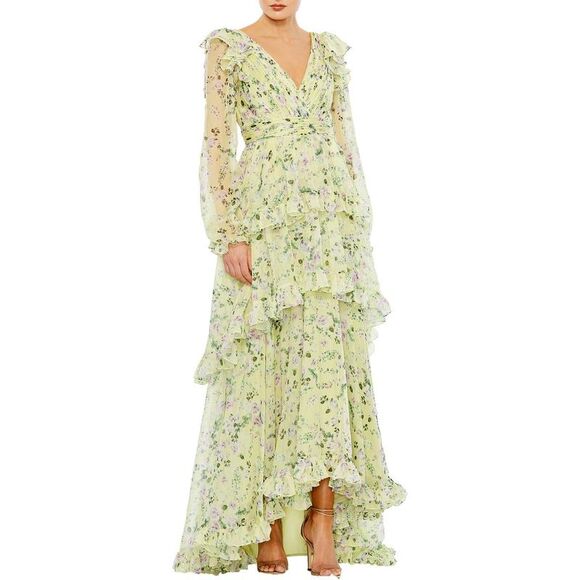 Mac Duggal | Dresses | Mac Duggal Womens Green Chiffon Floral Print ...